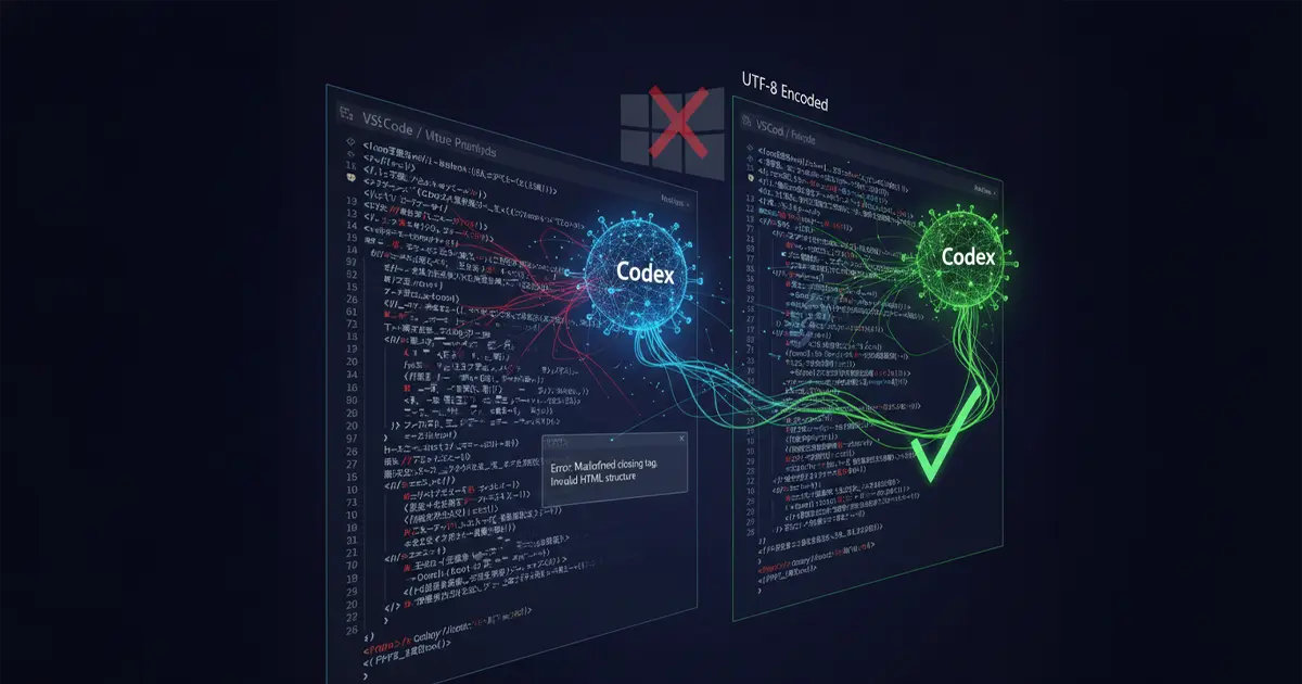 Kazusa-web | 呟きコラム一覧 | VSCode Codex がソースを誤読する原因と UTF-8 指定で解決した話